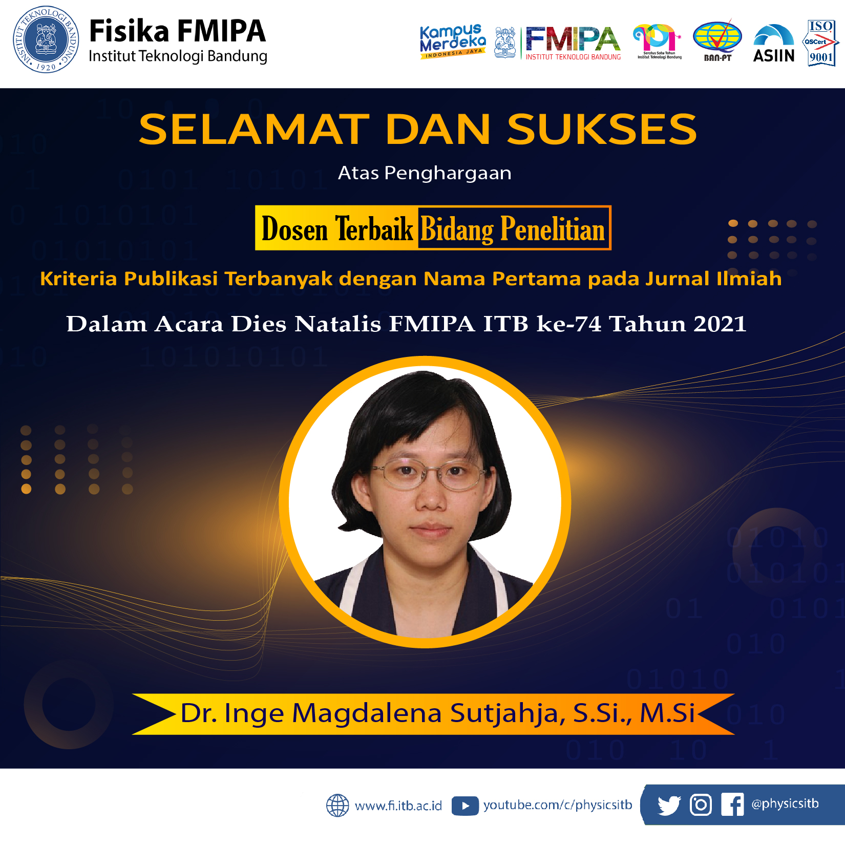 Penghargaan Dosen Fisika FMIPA ITB pada Dies Natalis FMIPA ITB ke-74 – Program Studi Magister ...