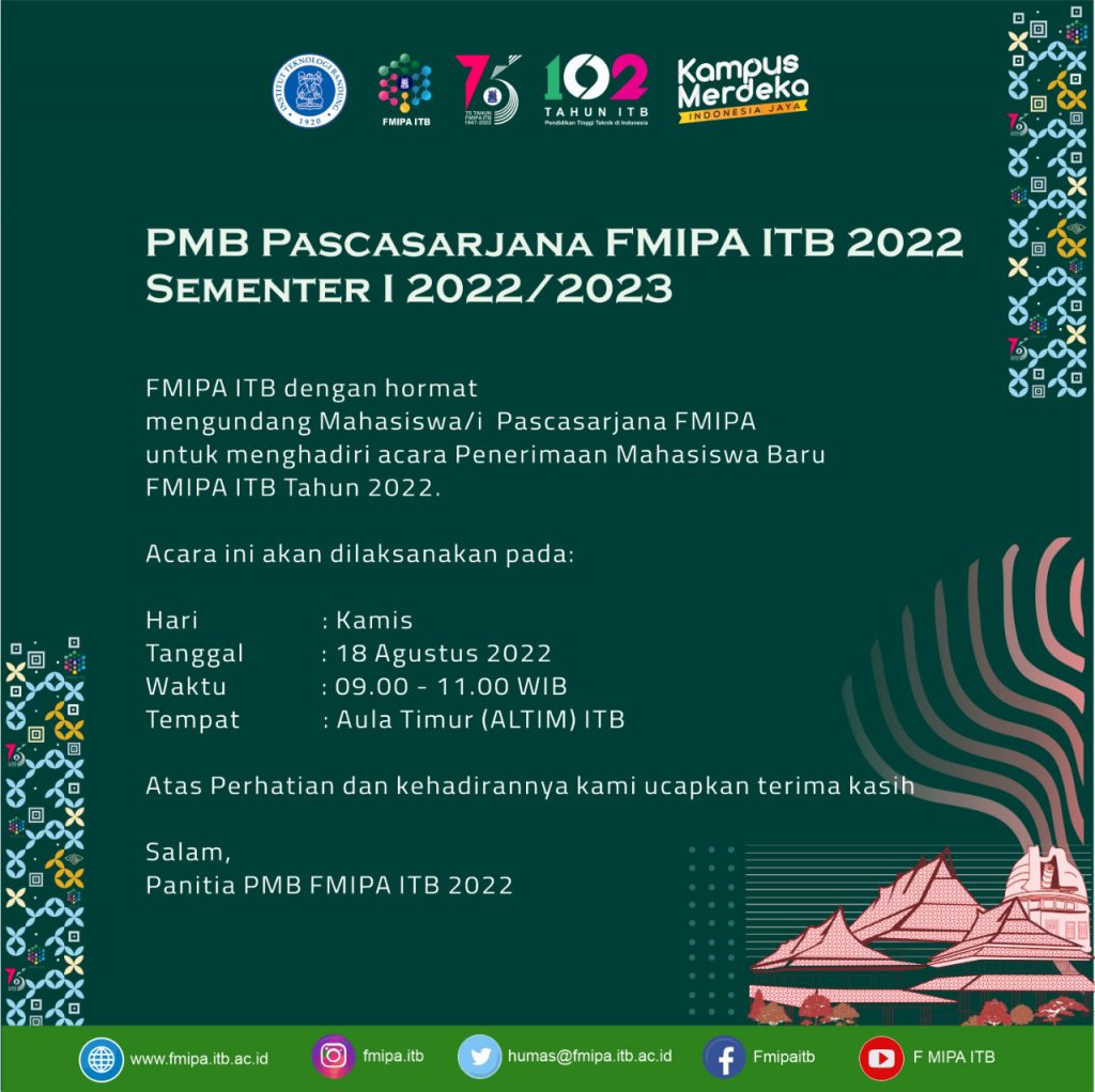 Undangan PMB Pascasarjana FMIPA ITB 2022 – Program Studi Magister Ilmu ...